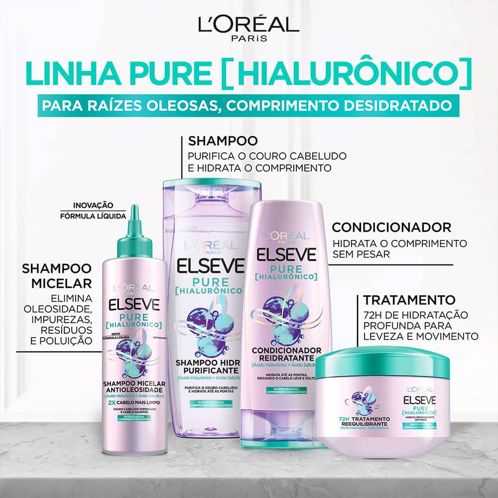 Shampoo Elseve Pure Hialurônico Tem Sal 200ml 400ml | L'Oréal Paris